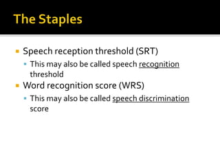 Speech audiometry & masking | PPTX