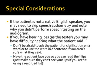 Speech audiometry & masking | PPTX
