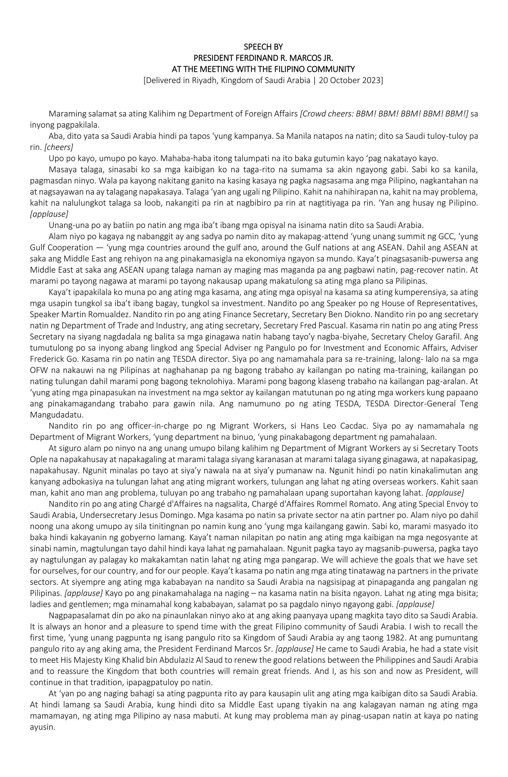 Bongbong Marcos Speech Journalism Training Material speech bbm | DOCX