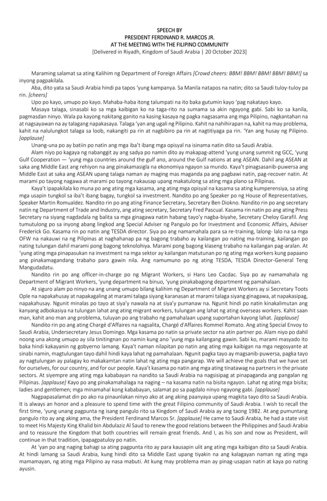 Bongbong Marcos Speech Journalism Training Material speech bbm | PDF