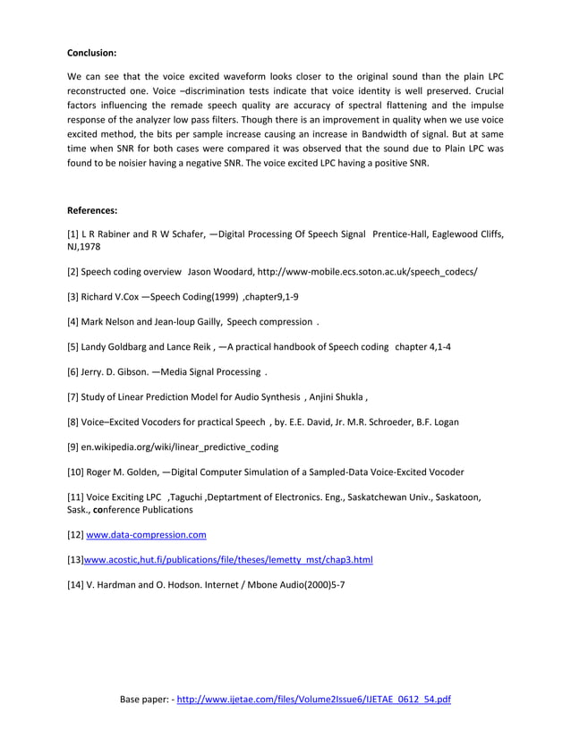 Speech compression using voiced excited loosy predictive coding (lpc) | PDF | Digital Audio ...