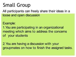 SPEECH CONTEXTS: INTRAPERSONAL, INTERPERSONAL, PUBLIC, & MASS ...