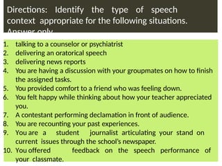 SPEECH CONTEXTS: INTRAPERSONAL, INTERPERSONAL, PUBLIC, & MASS ...