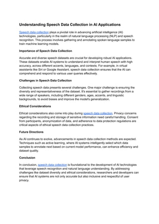 Understanding Speech Data Collection in AI Applications | PDF