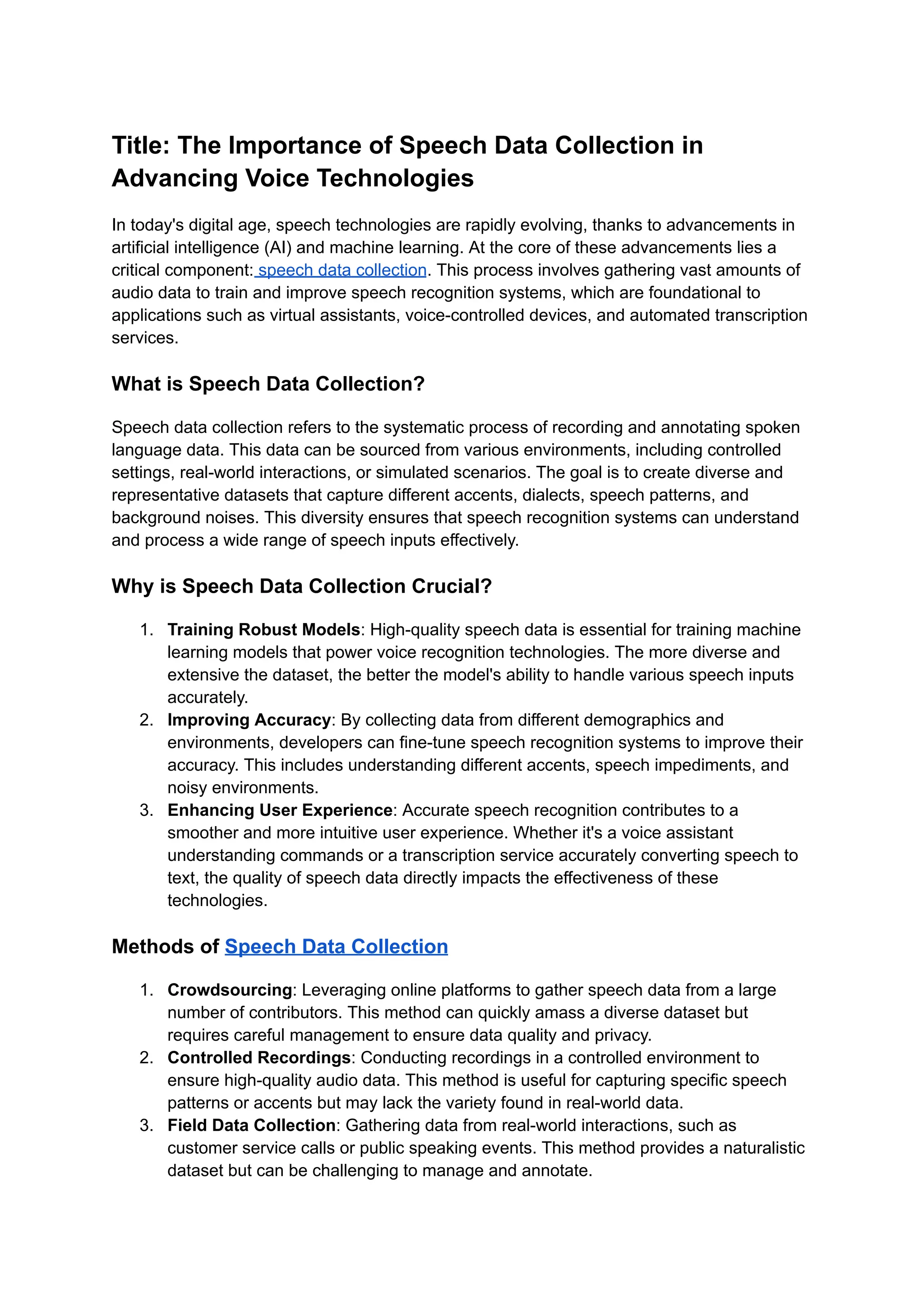 The Importance of Speech Data Collection in Advancing Voice ...