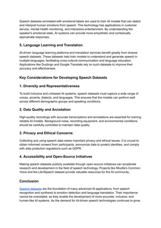 The Importance and Applications of Speech Datasets in AI Development | PDF