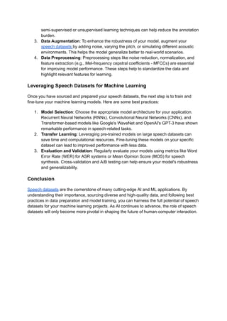 Harnessing the Power of Speech Datasets for Machine Learning Success | PDF