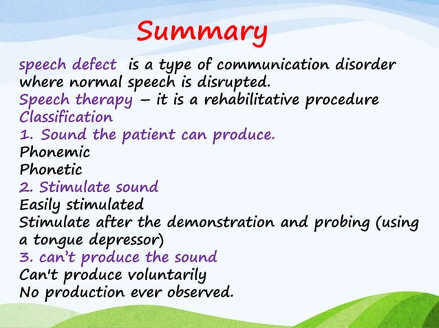 Speech defect and speech therapy | PPTX | Ear, Nose and Throat ...