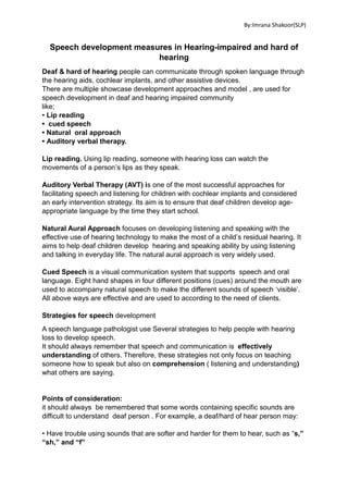 speech developmenti Hearing impaired community | PDF