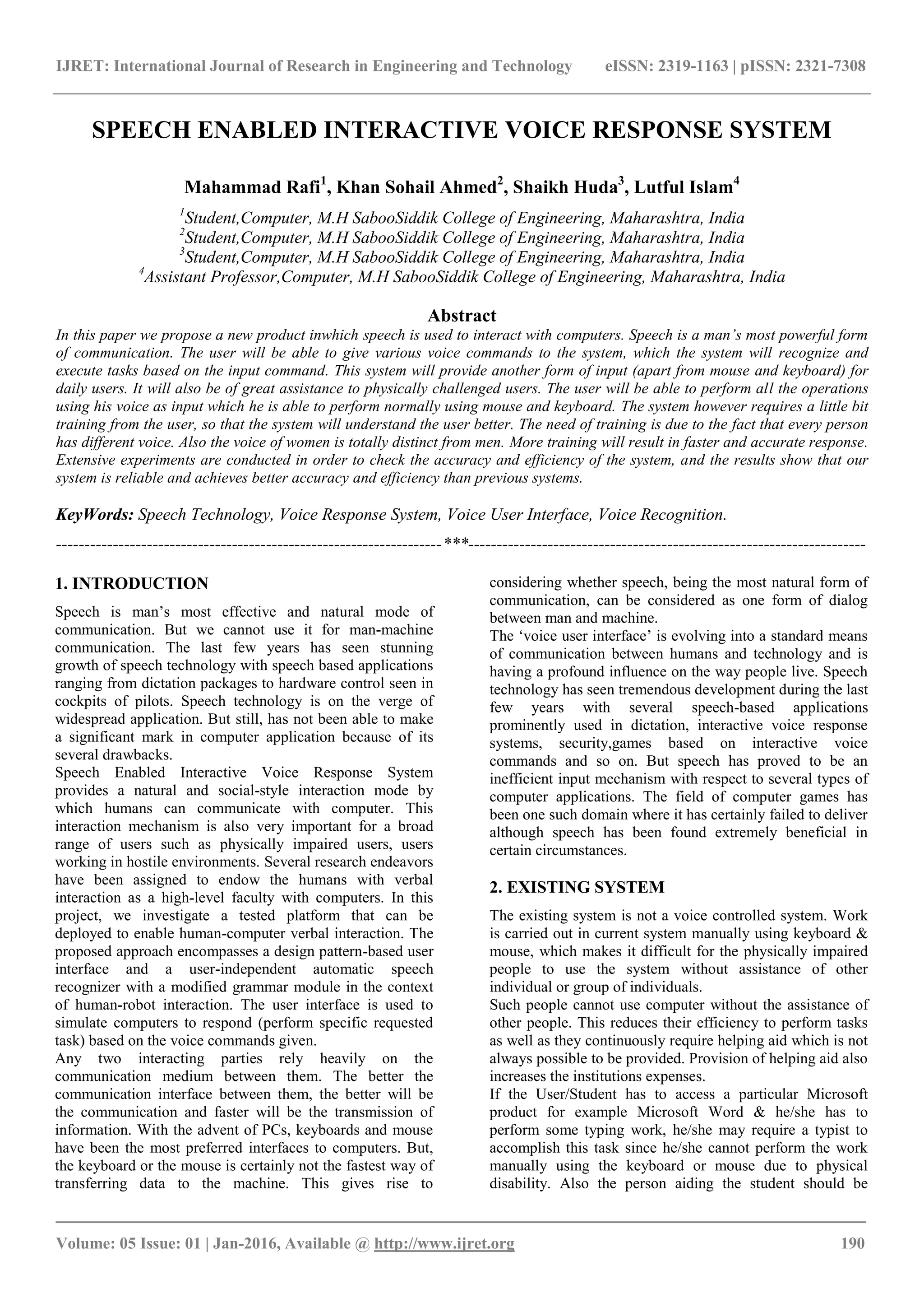Speech enabled interactive voice response system | PDF