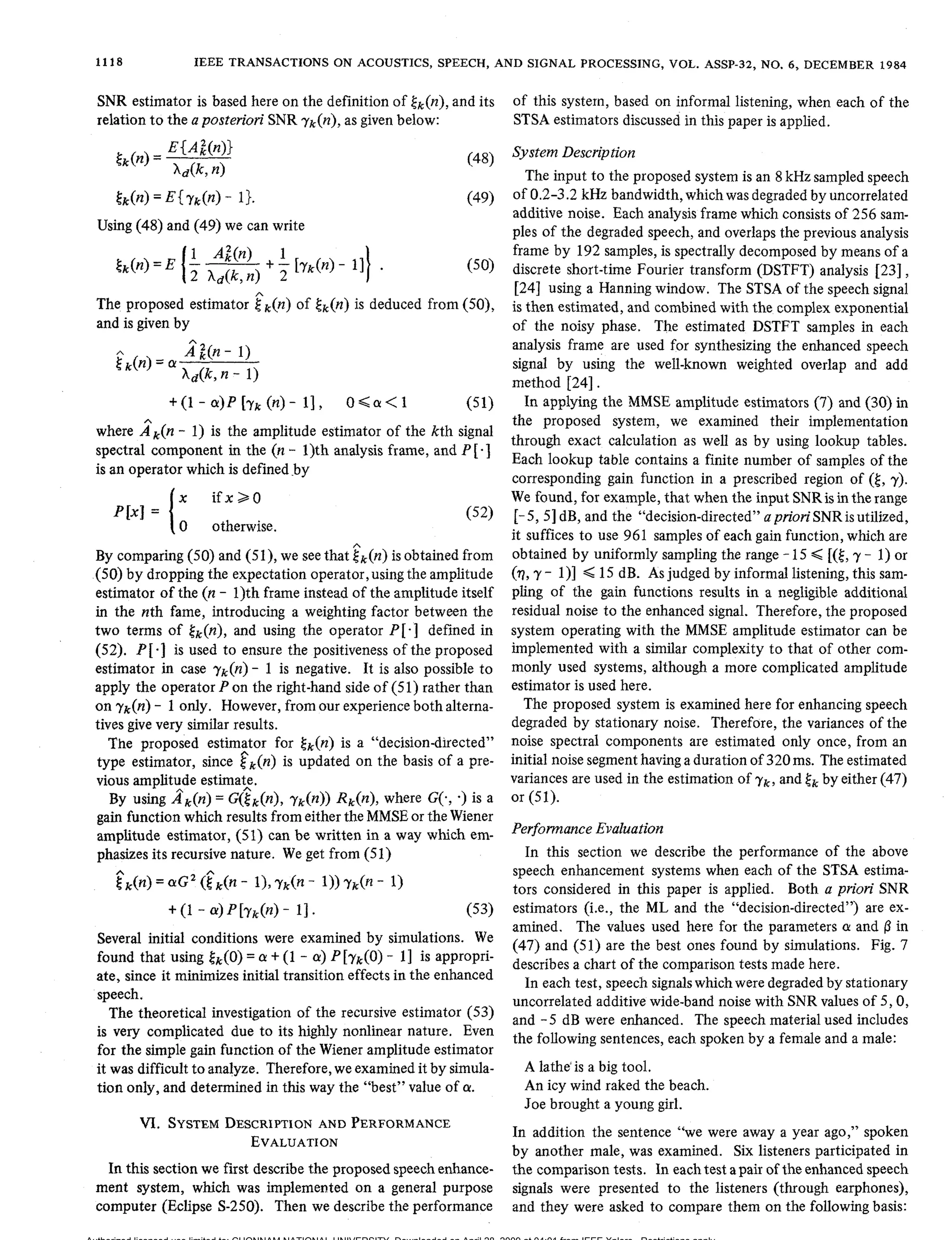 Speech Enhancement Using A Minimum Mean Square Error Short Time Spectral Amplitude Estimator ...