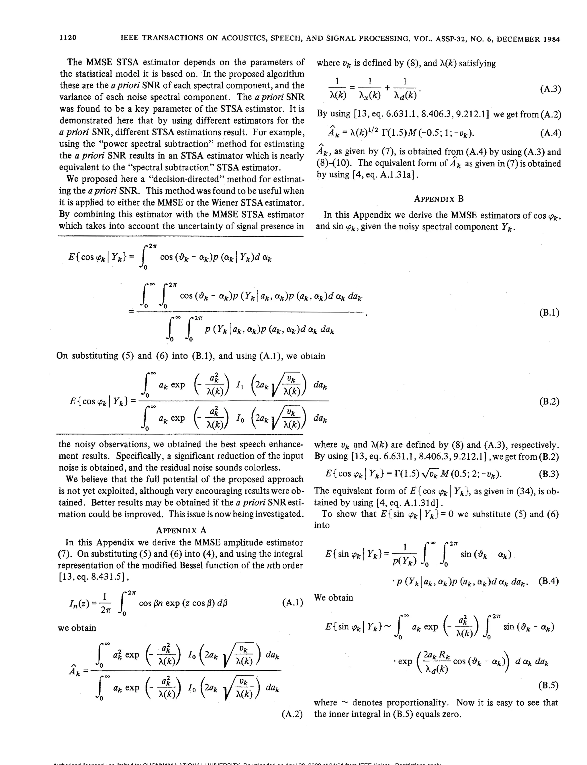 Speech Enhancement Using A Minimum Mean Square Error Short Time Spectral Amplitude Estimator ...