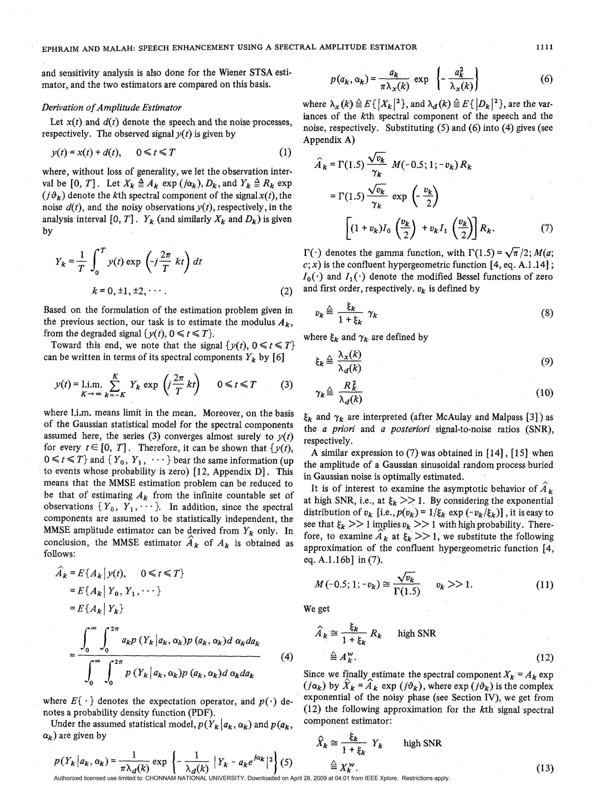 Speech Enhancement Using A Minimum Mean Square Error Short Time Spectral Amplitude Estimator ...