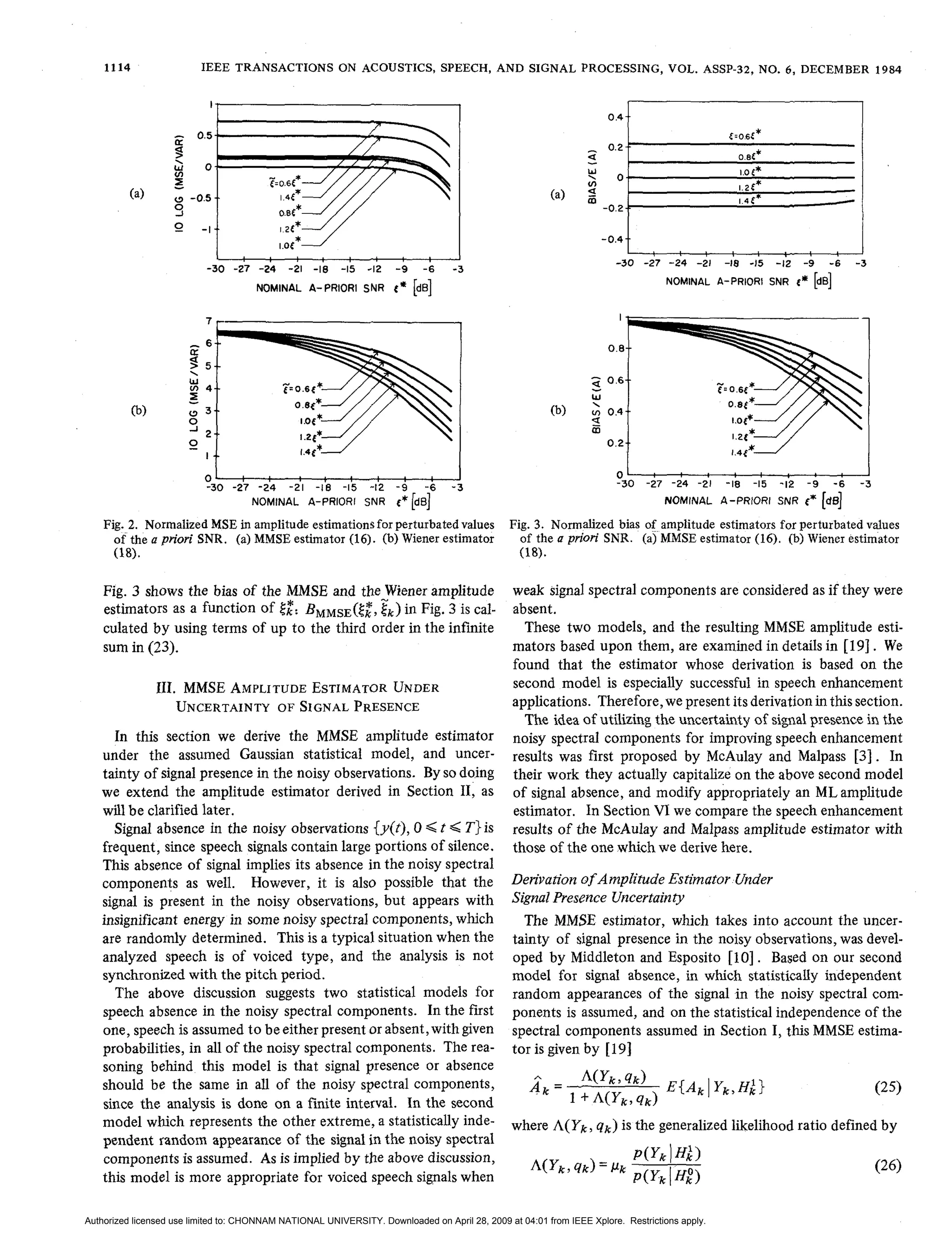 Speech Enhancement Using A Minimum Mean Square Error Short Time Spectral Amplitude Estimator ...