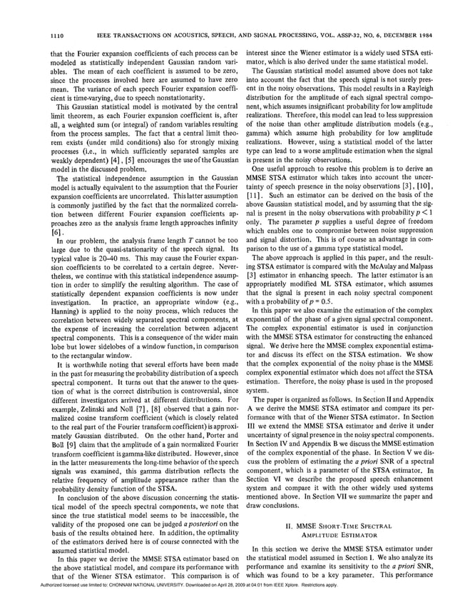 Speech Enhancement Using A Minimum Mean Square Error Short Time Spectral Amplitude Estimator ...