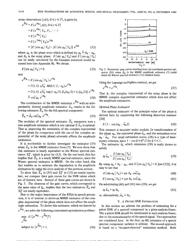 Speech Enhancement Using A Minimum Mean Square Error Short Time Spect…