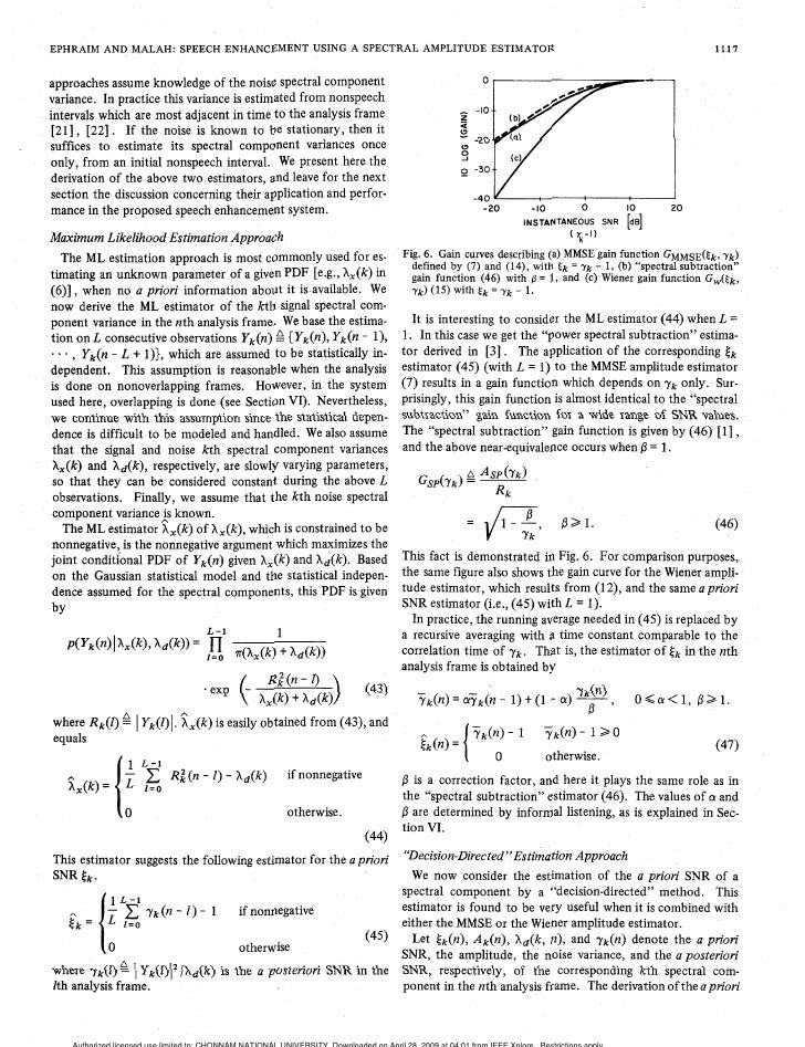 Speech Enhancement Using A Minimum Mean Square Error Short Time Spect…