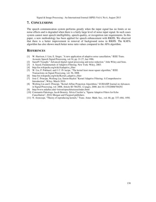 SPEECH ENHANCEMENT USING KERNEL AND NORMALIZED KERNEL AFFINE PROJECTION ALGORITHM | PDF