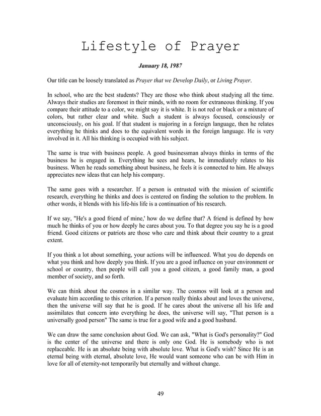 Speeches on prayer by Rev Sun Myung Moon | DOC
