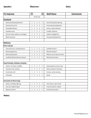 Speech Feedback Form | PDF