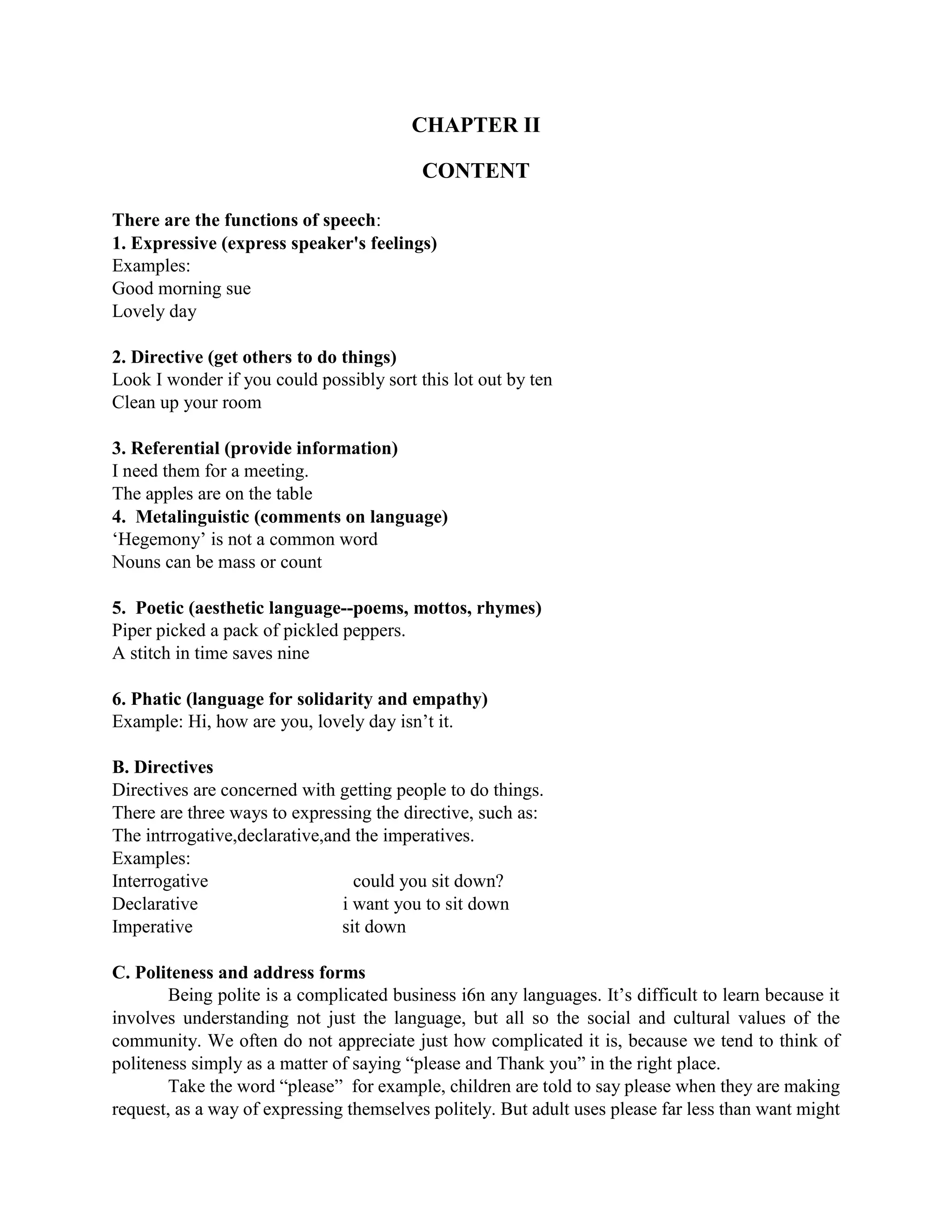 Speech function, politeness and cros curtural | DOCX