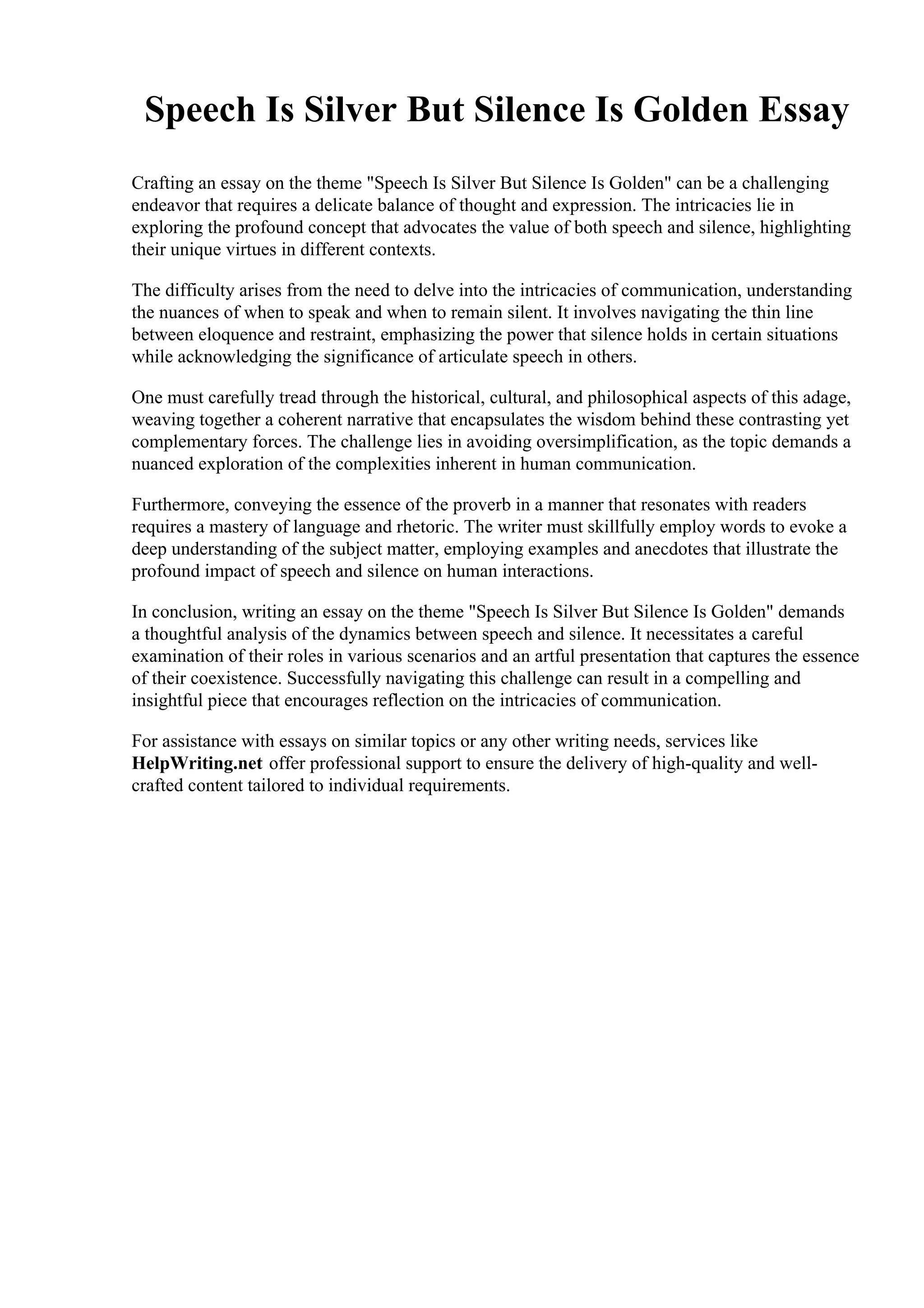 Speech Is Silver But Silence Is Golden Essay.pdf