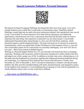 Speech Language Pathology Personal Statement | PDF | Ear, Nose and ...