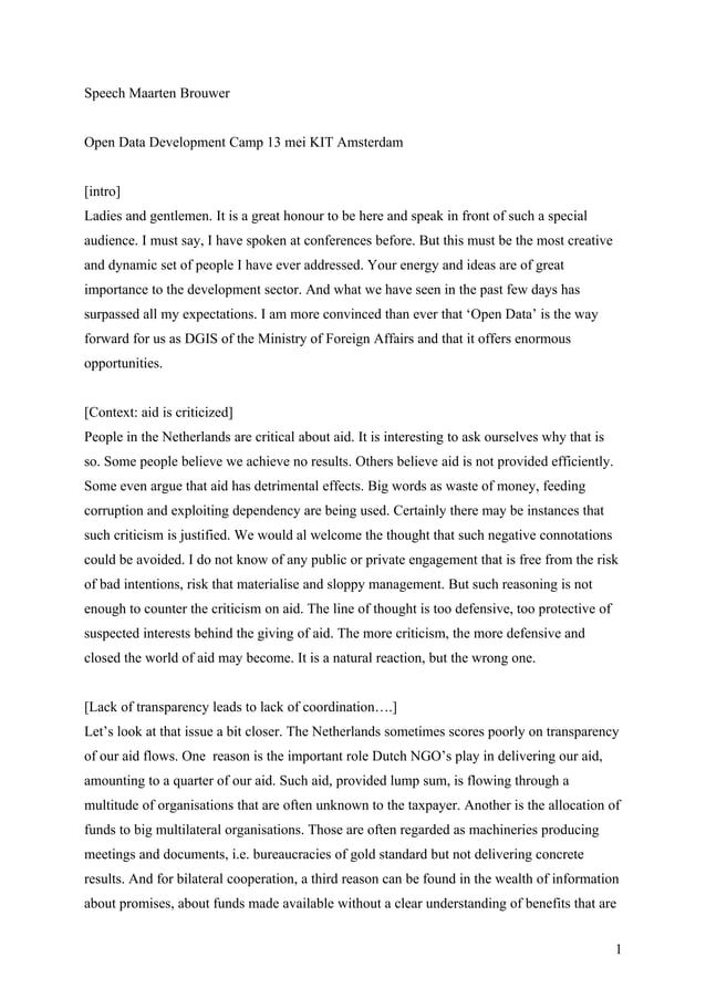 Speech Maarten Brouwer at Open Data for Development Camp, May 2011, Amsterdam | PDF