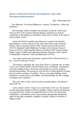 Speech of nobel prize 2015 by kaci kullmann | DOCX | Islam | Religion ...