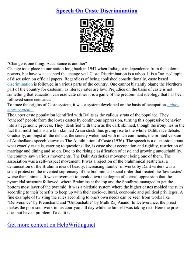 Speech On Caste Discrimination | PDF