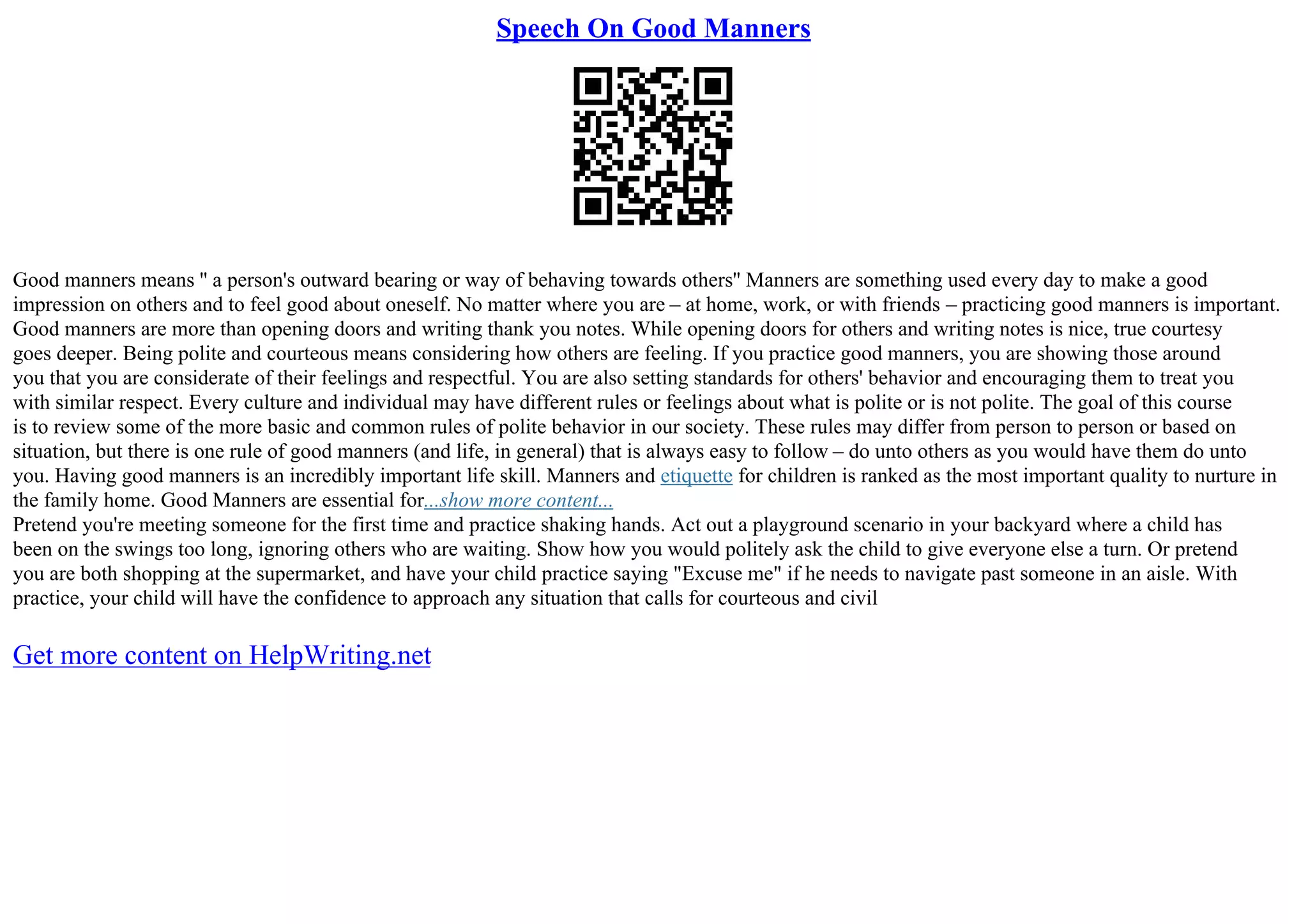 Speech On Good Manners | PPT