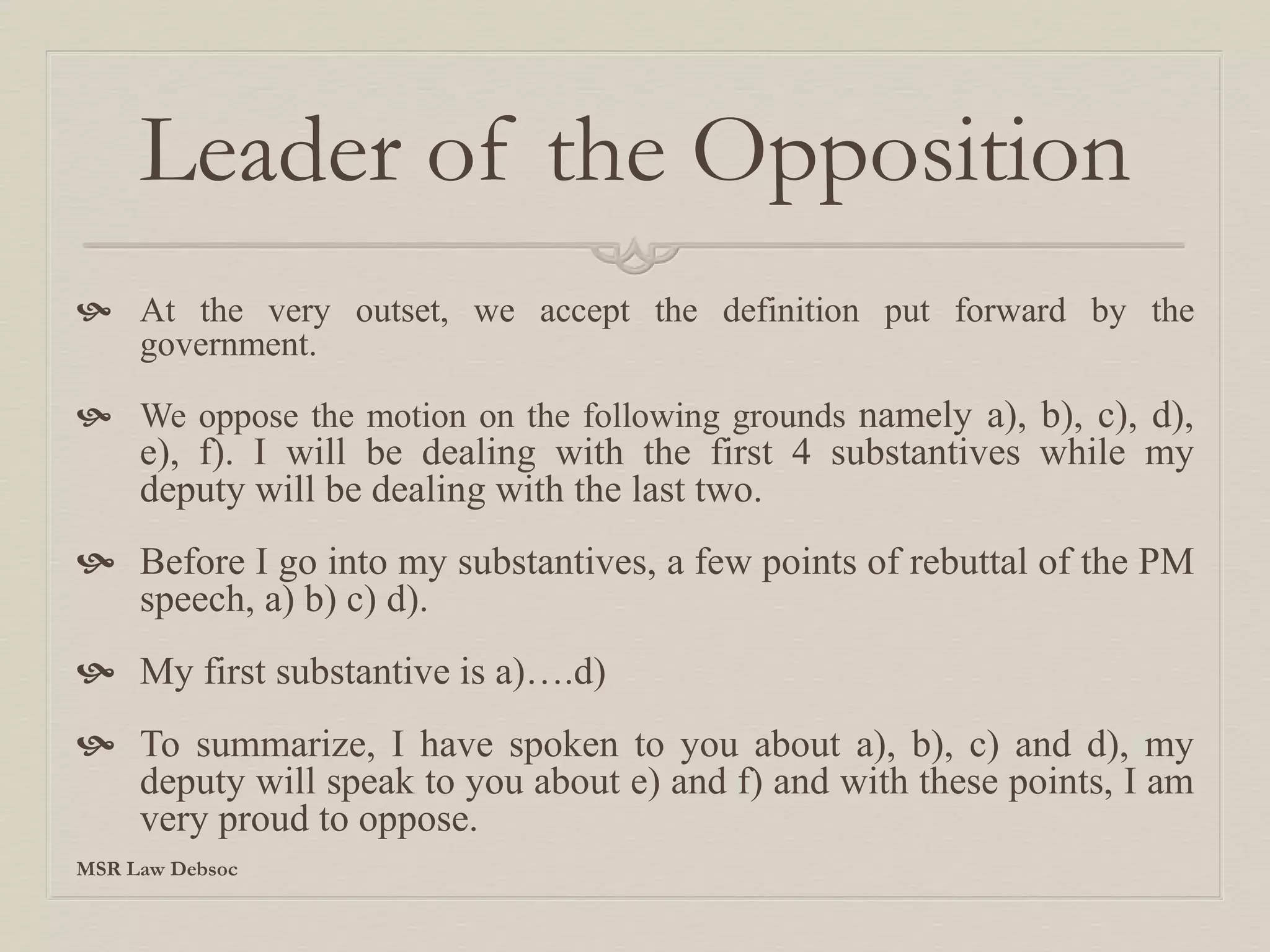 Speech outlines MSR Law Debsoc | PPTX