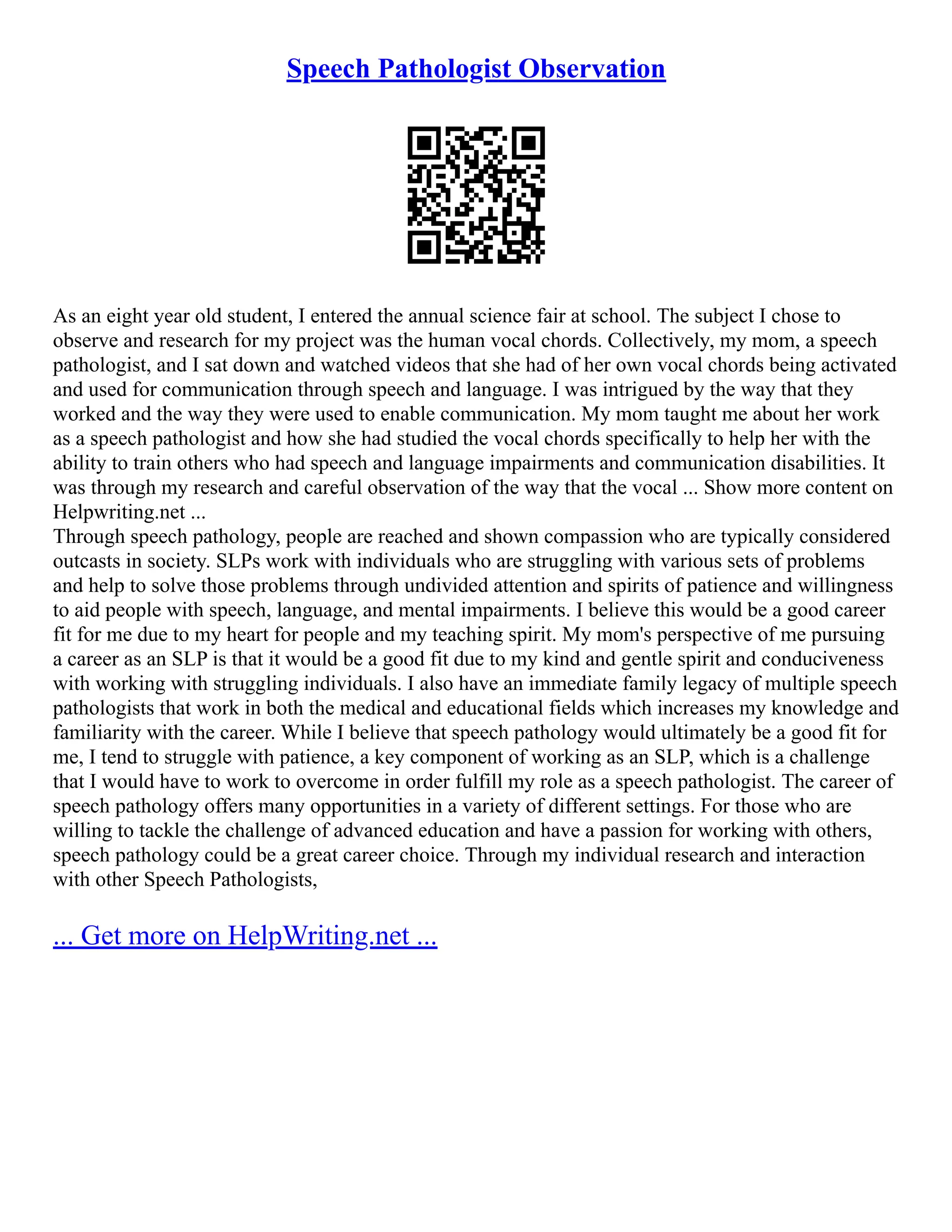 Speech Pathologist Observation | PDF