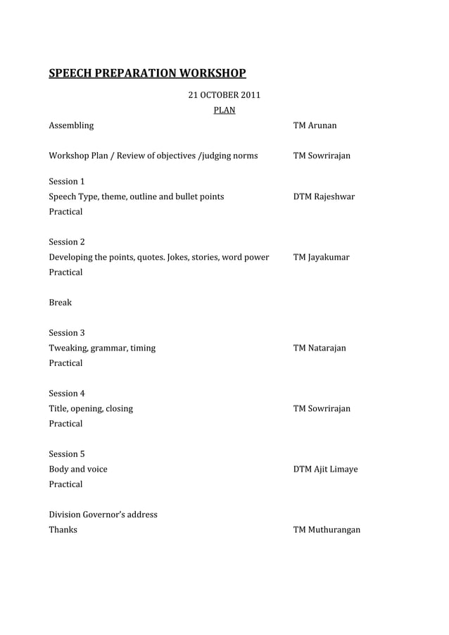 Speech preparation workshop by risman | PDF