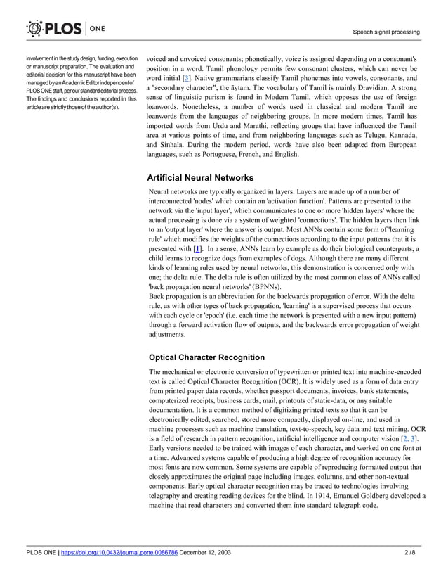 Speech Processing and Audio feedback for Tamil Alphabets using Artificial Neural Networks | PDF