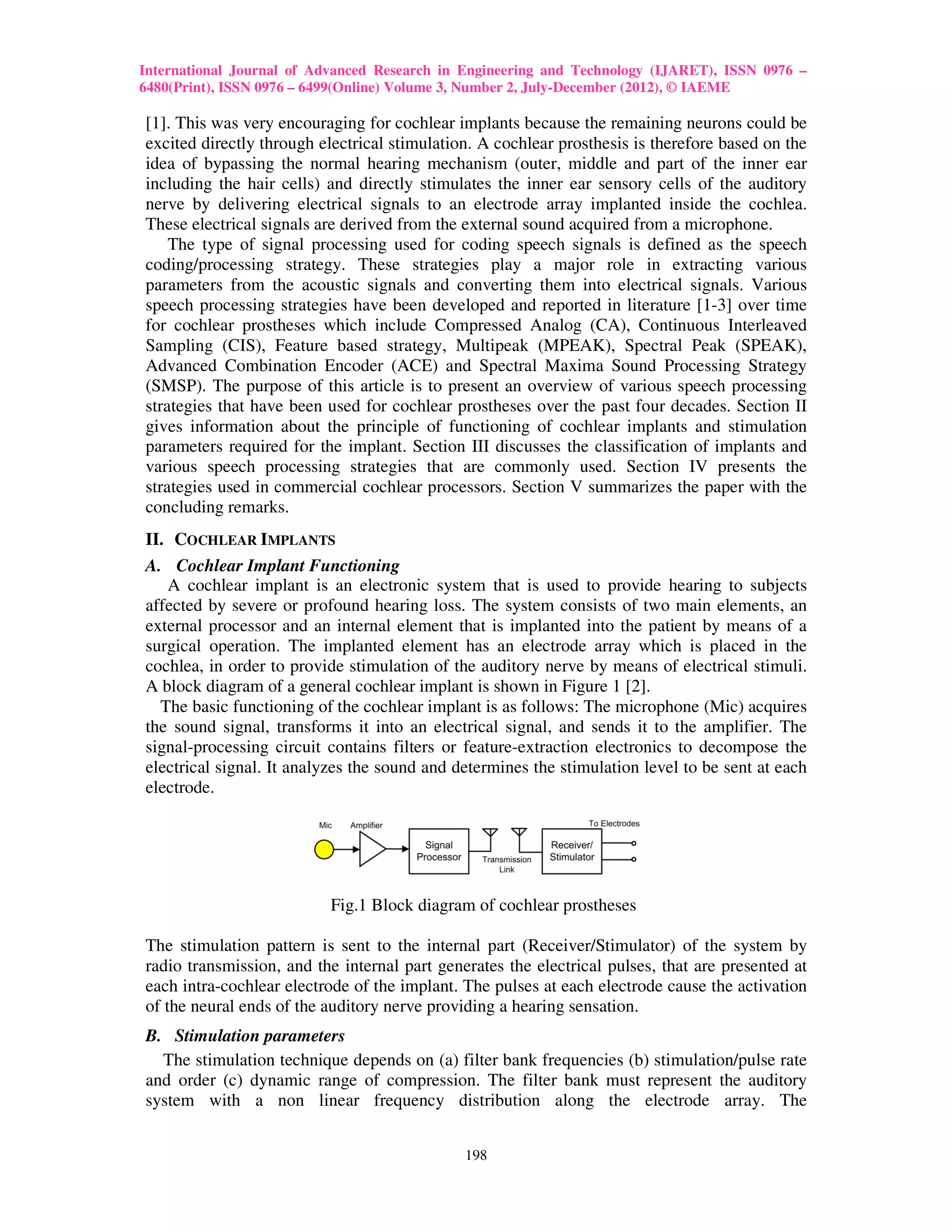 Speech processing strategies for cochlear prostheses | PDF