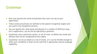 Speech recognition an overview | PPSX