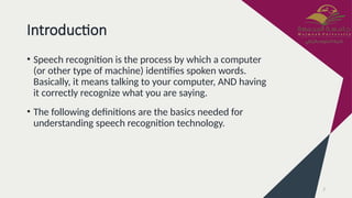Speech Recognition in artificial intelligence | PPTX | Digital Audio | Computer Software and ...