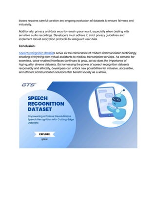 Unlocking the Power of Speech Recognition Datasets: A Gateway to Seamless Communication | PDF