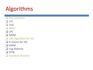 Speech recognition final | PPTX | Digital Audio | Computer Software and Applications