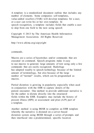 Speech Recognition in the Electronic Health Record (2013 u | PDF