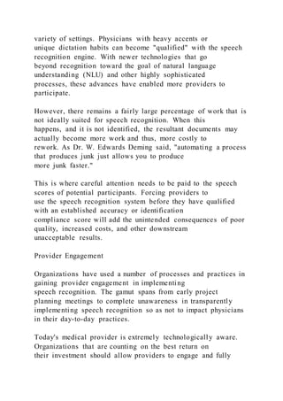 Speech Recognition in the Electronic Health Record (2013 u | DOCX