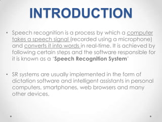 Speech recognition system seminar | PPTX