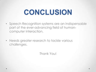 Speech recognition system seminar | PPTX