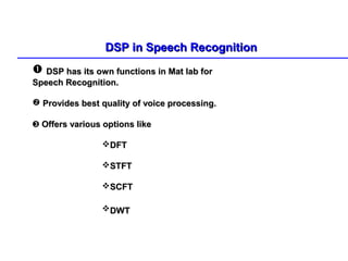 Speech recognition using dwt | PPT
