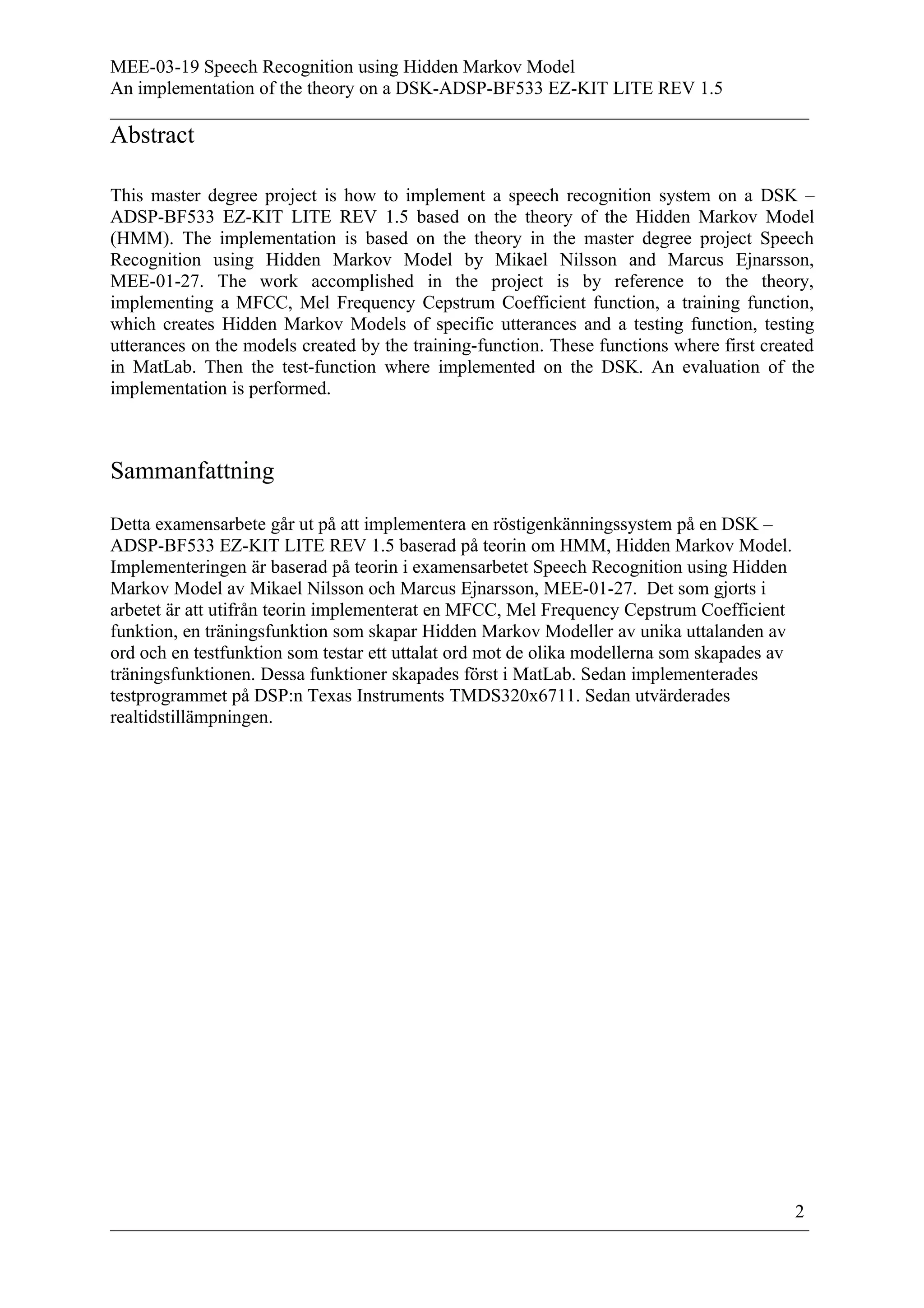 Speech recognition using hidden markov model mee 03_19 | DOC | Digital Audio | Computer Software ...