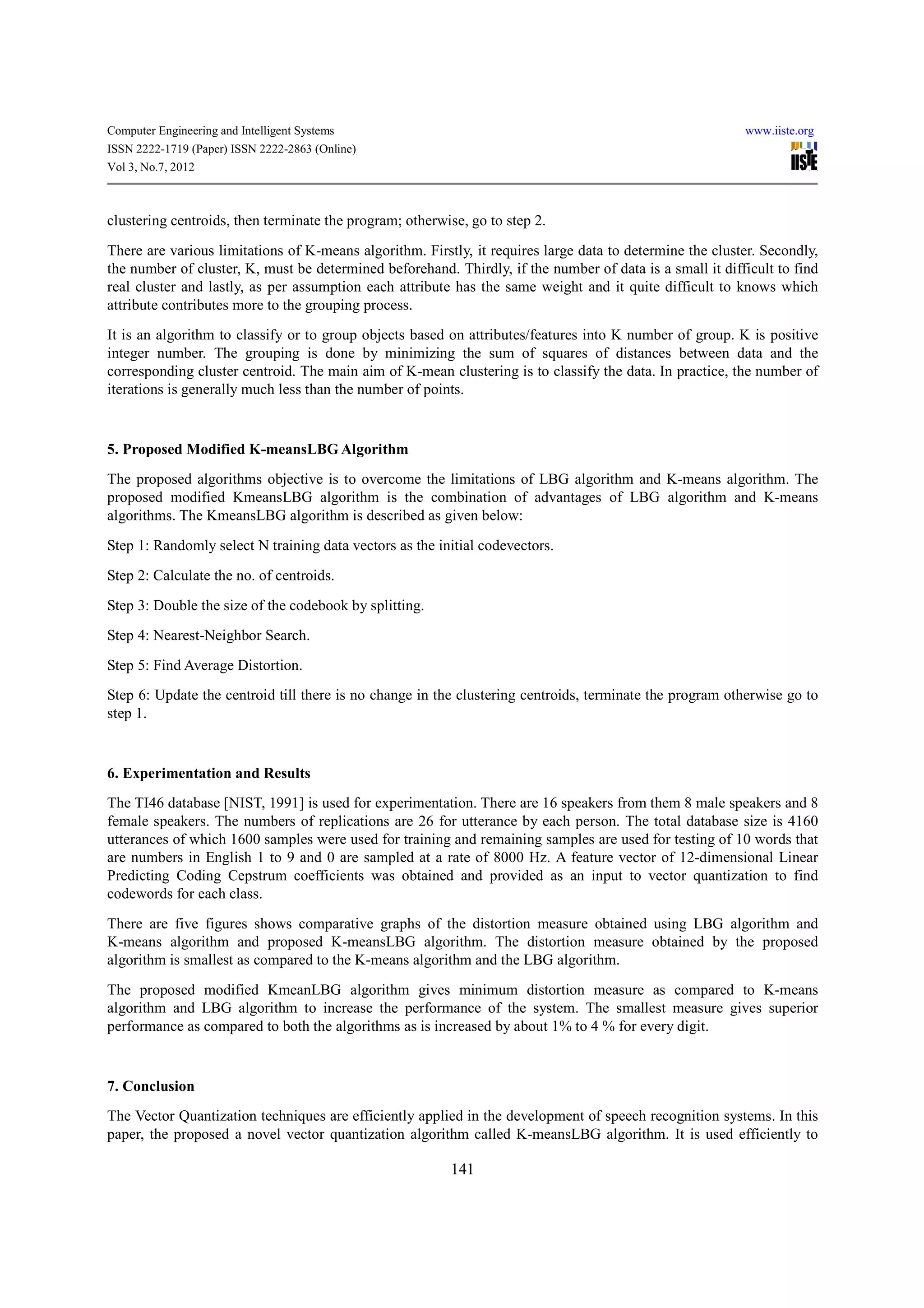 Speech Recognition Using Vector Quantization Through Modified K Means Lbg Algorithm Pdf