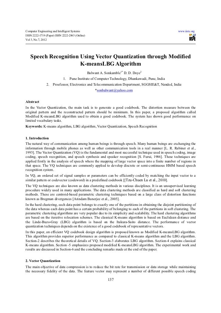 Speech Recognition Using Vector Quantization Through Modified K Means…