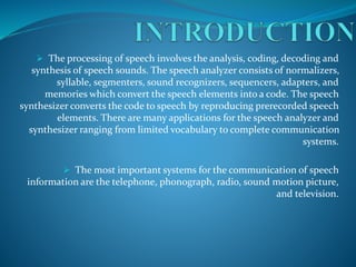 Speech Signal Analysis | PPTX