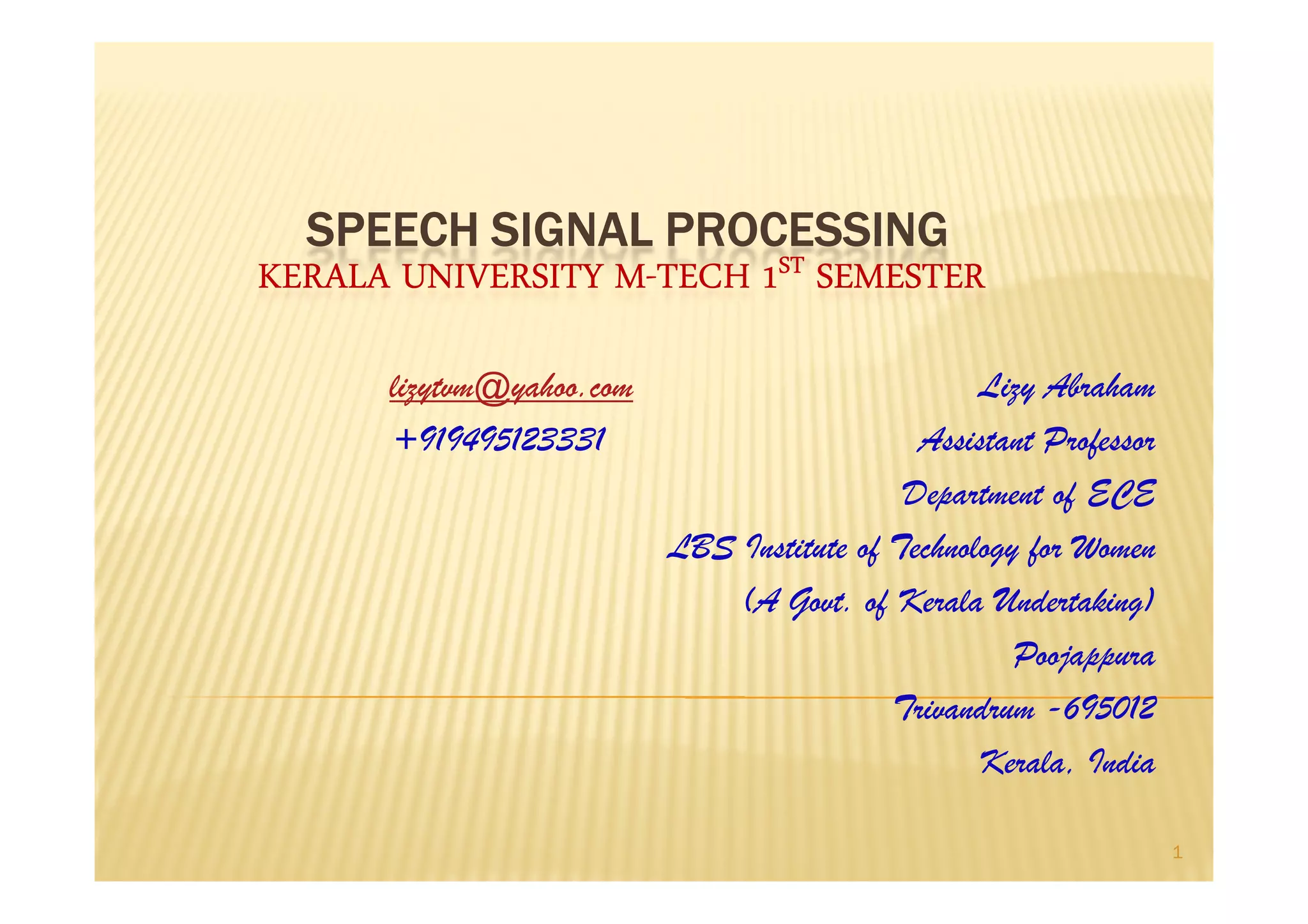 Speech signal processing lizy | PPT